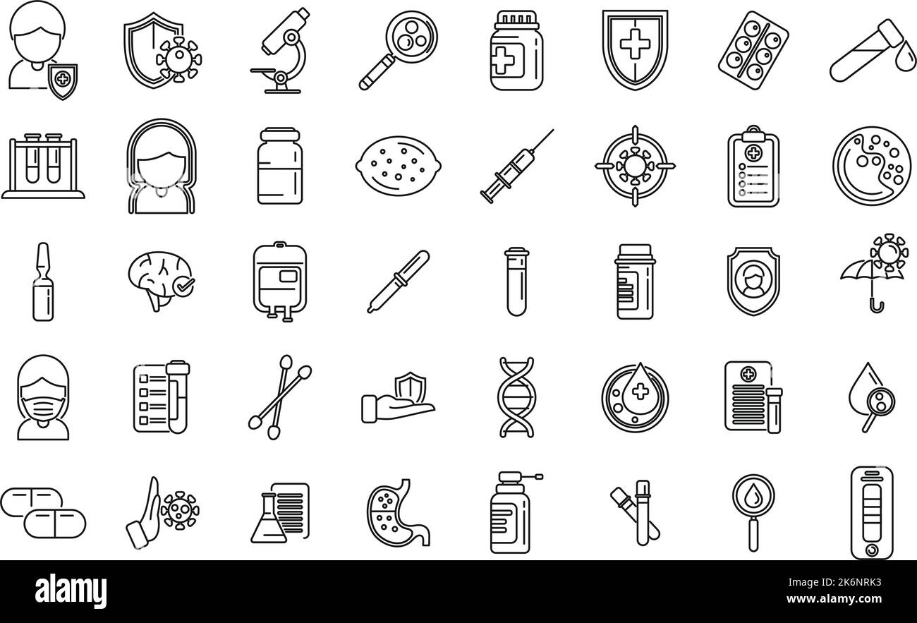 Immune system icons set outline vector. Human weak. Medical booster ...