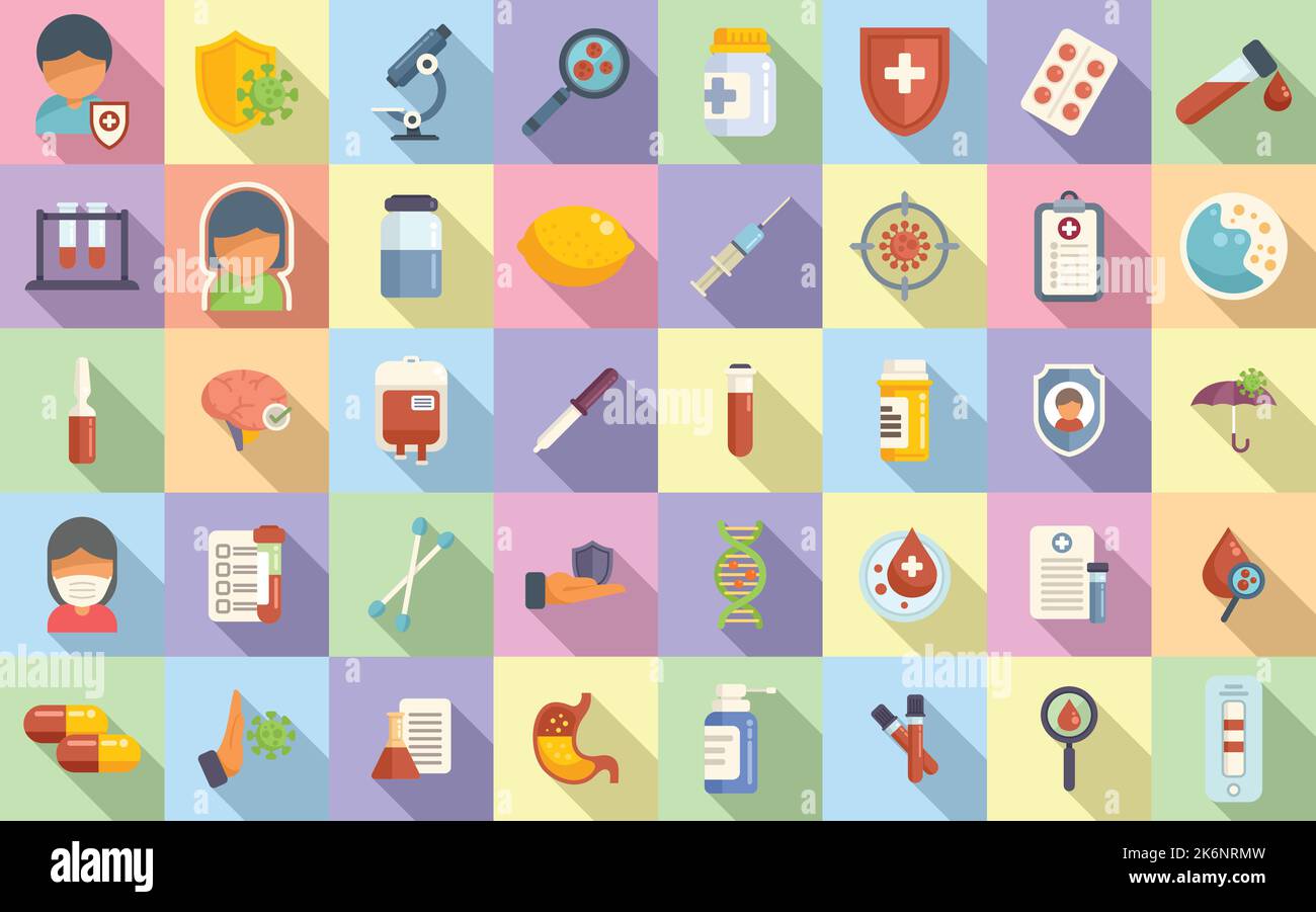 Immune system icons set flat vector. Human weak. Medical booster Stock ...