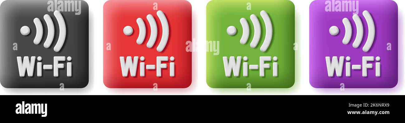 Wifi sign, square label or sticker in different colors with white ...