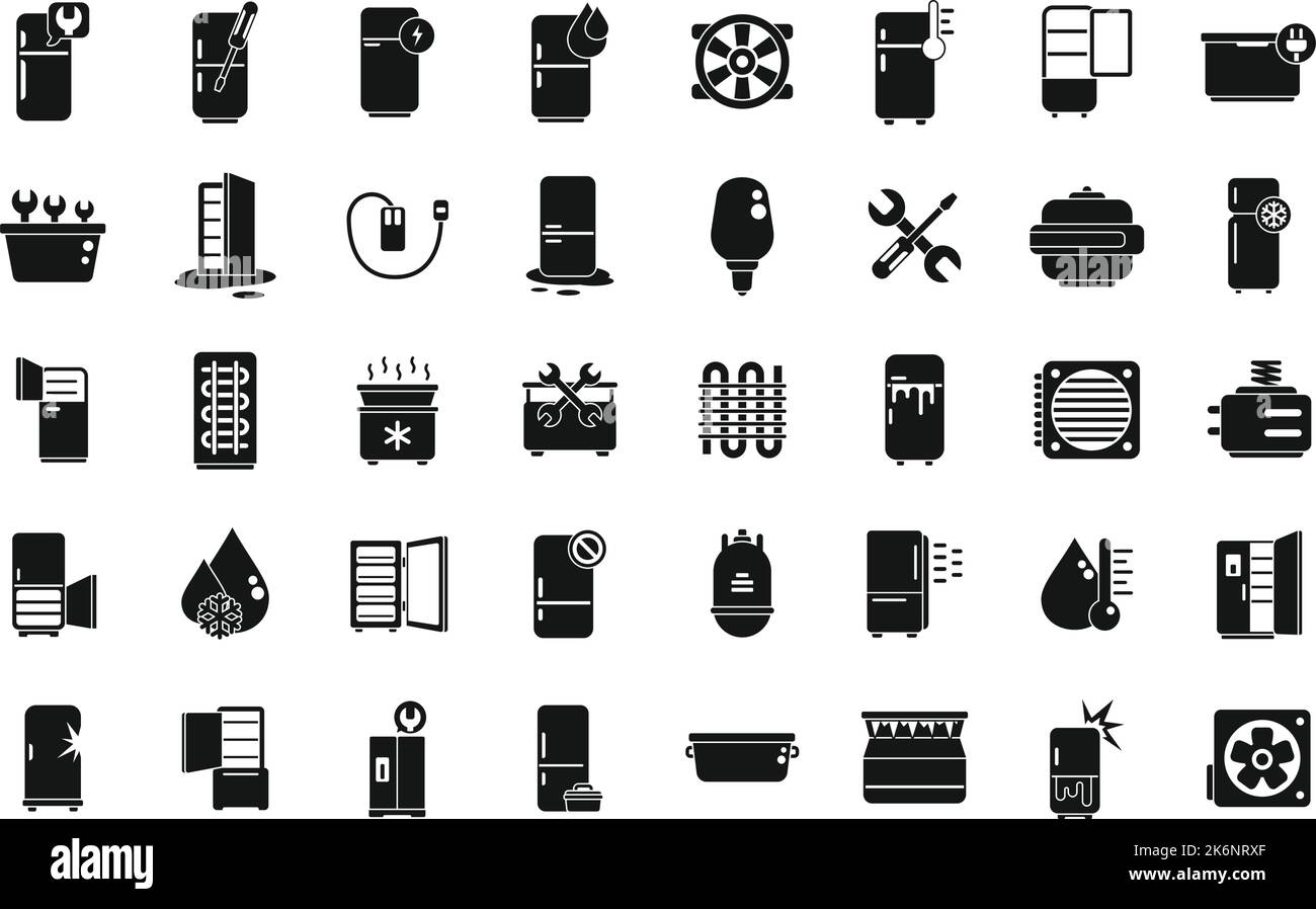 Refrigerator repair icons set simple vector. Fridge door. Open cold ...