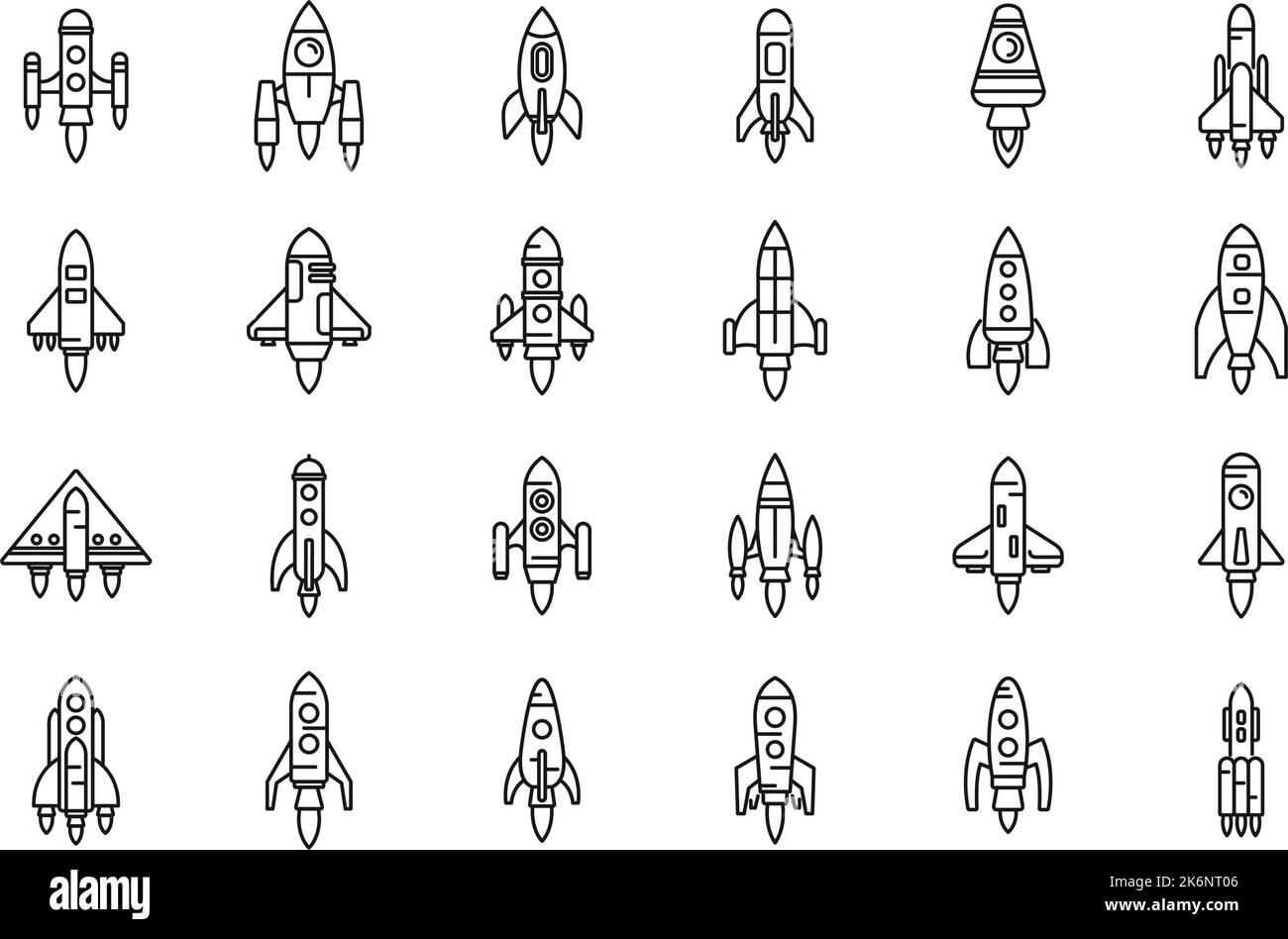 Spacecraft launch icons set outline vector. Rocket ship. Cosmos future ...