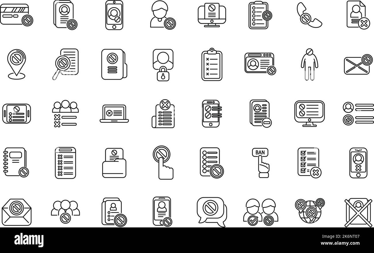 Blacklist icons set outline vector. Person account. Avatar delete Stock ...