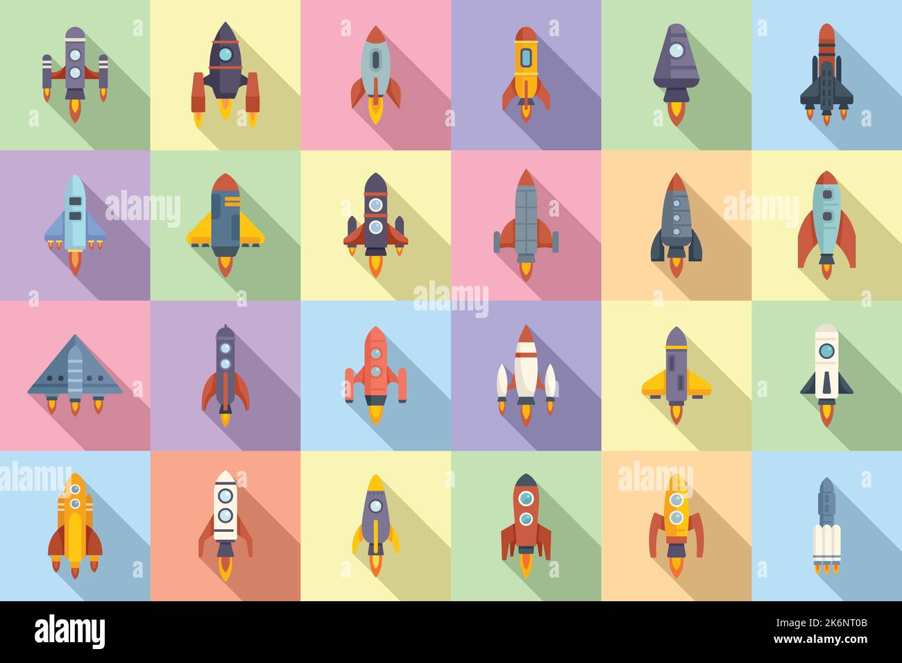 Spacecraft launch icons set flat vector. Rocket ship. Cosmos future ...