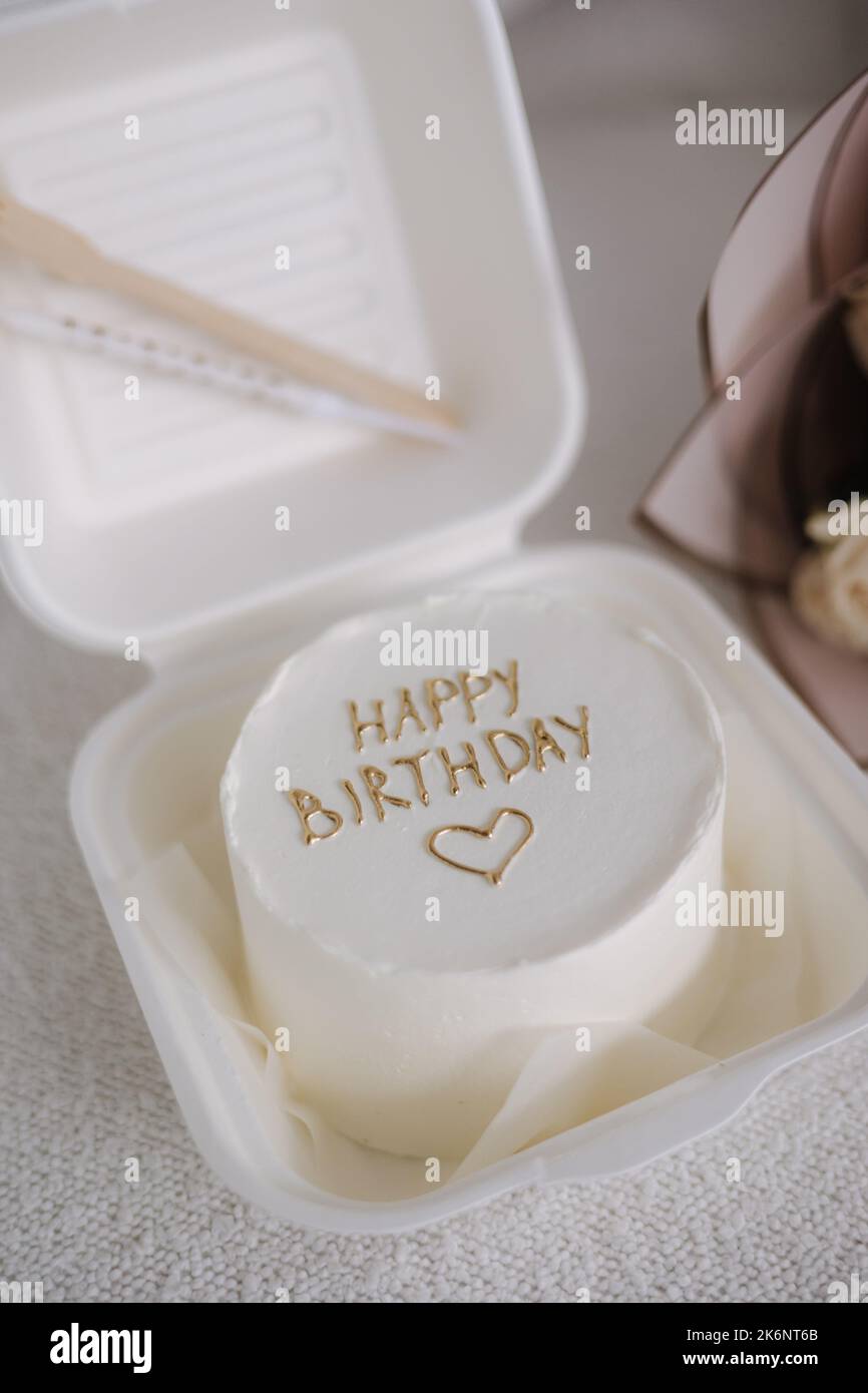 Bento cake decorated by golden inscription Happy Birthday. Cakes for ...