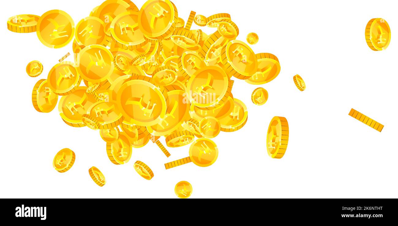 Indian rupee coins falling. Scattered gold INR coins. India money ...