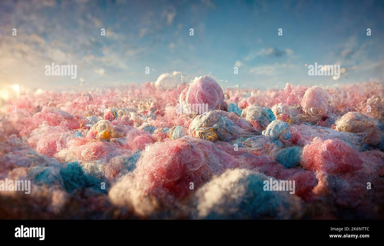 Fantasy colorful cotton candy fairytale festive land. 3d illustration ...