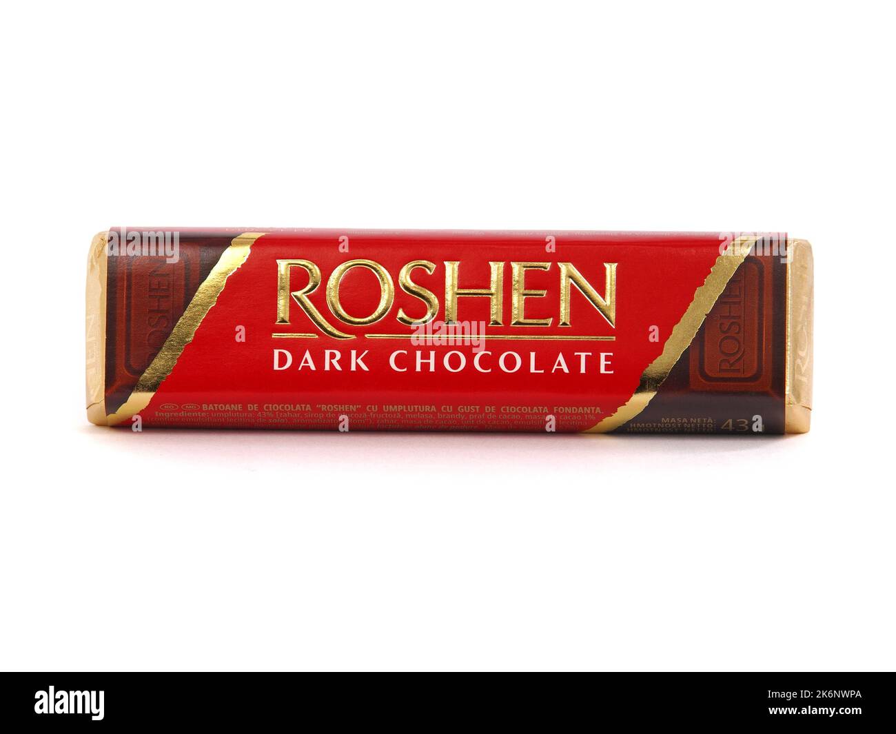 BUCHAREST, ROMANIA - SEPTEMBER 26, 2019. Roshen Dark chocolate bar ...