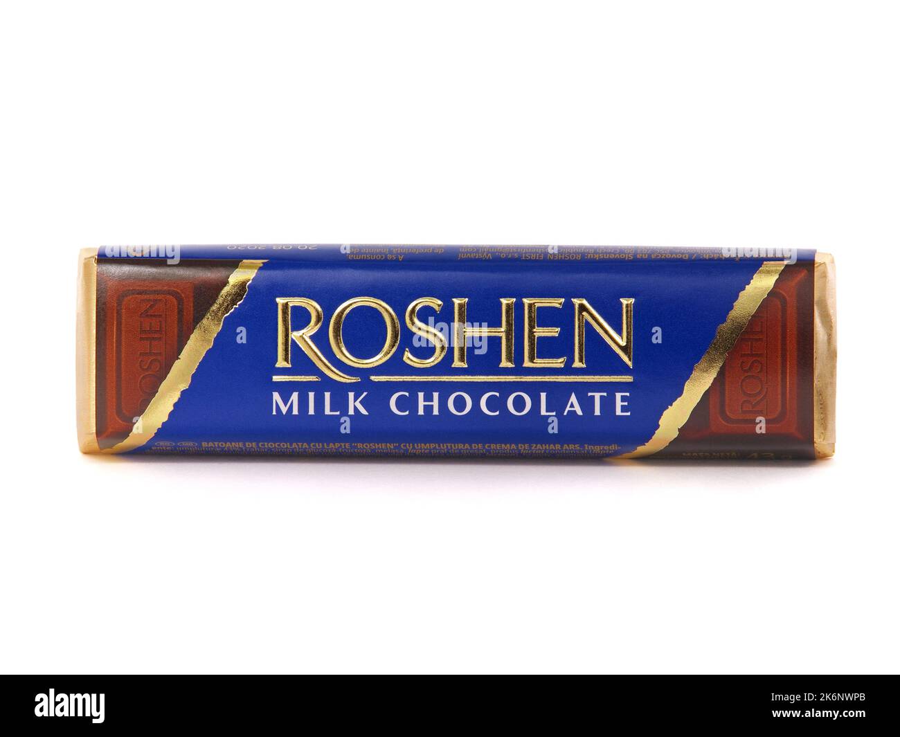 BUCHAREST, ROMANIA - OCTOBER 12, 2019. Roshen Milk chocolate bar ...