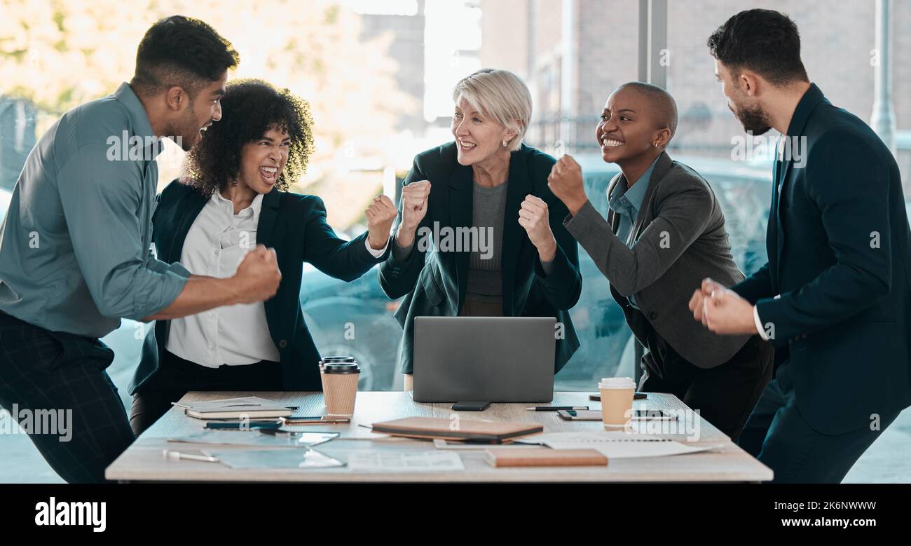 We did it. a diverse group of businesspeople celebrating a success ...