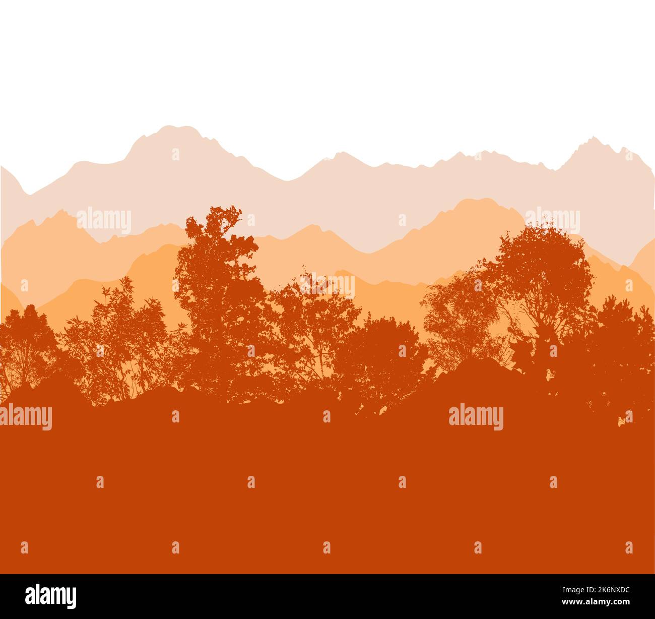 Autumn landscape with orange trees. Vector illustration Stock Vector ...