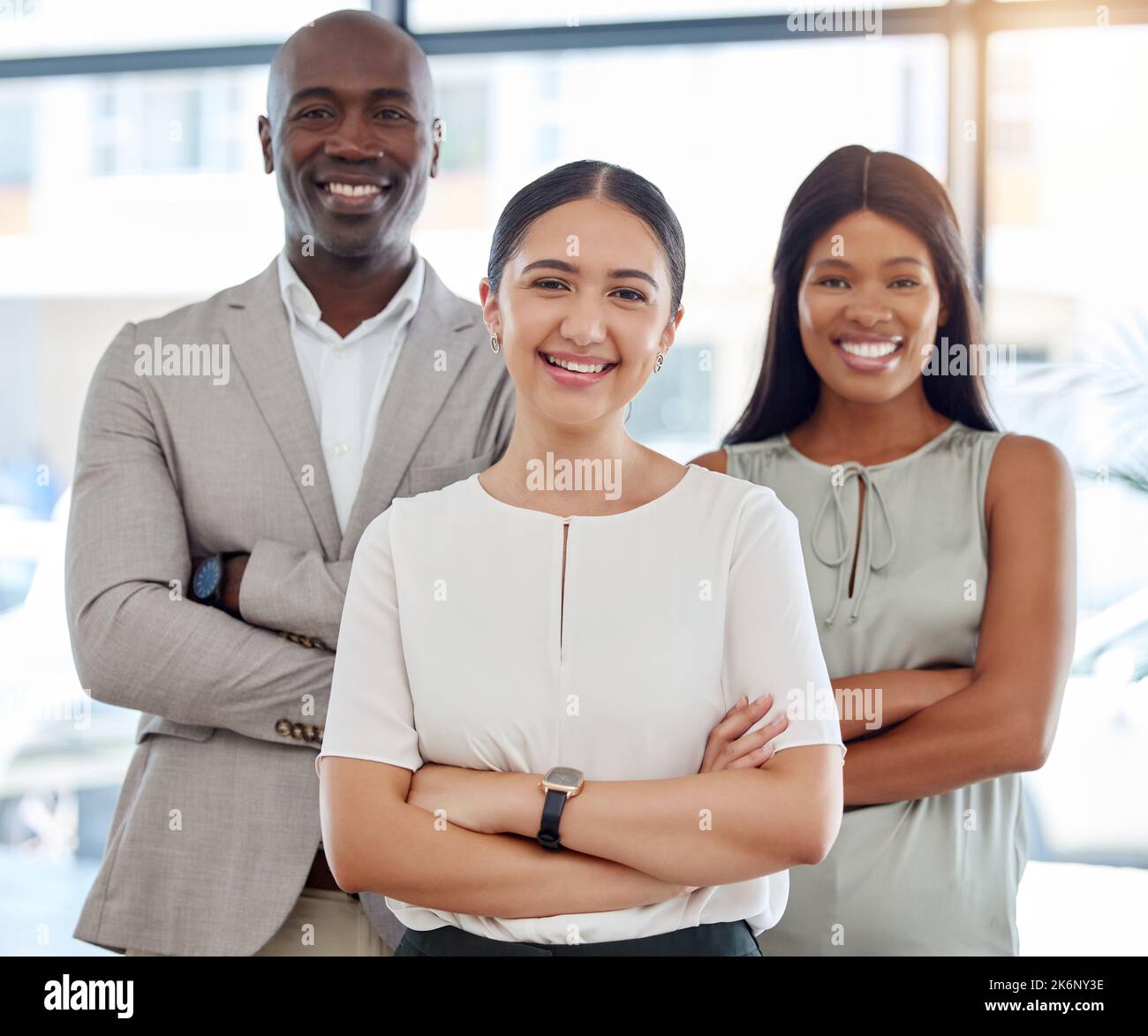 Business people, office team and arms crossed, diversity or portrait of ...