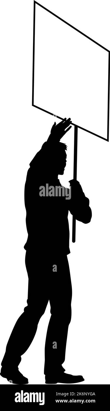 Protest Rally March Picket Sign Silhouette Person Stock Vector Image ...