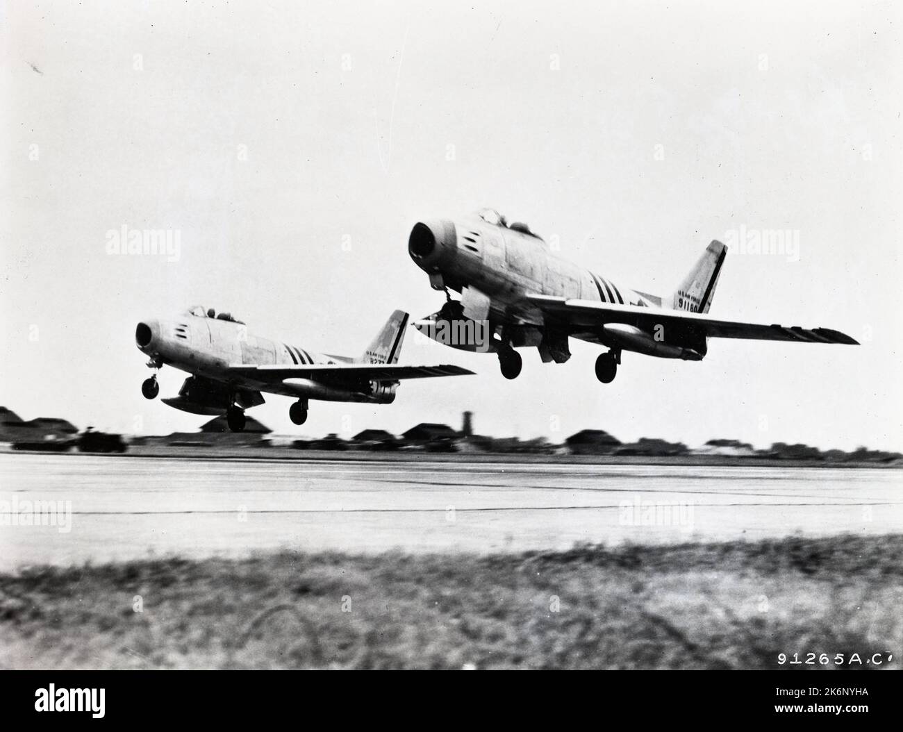 Photograph of USAF F-86 "Sabre" Jets During Takeoff. Photograph of USAF ...