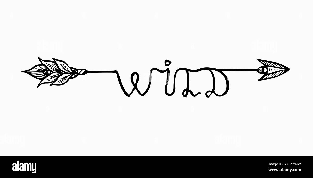 Arrow with free hand calligraphi - wild, simple doodle drawing, gravure ...