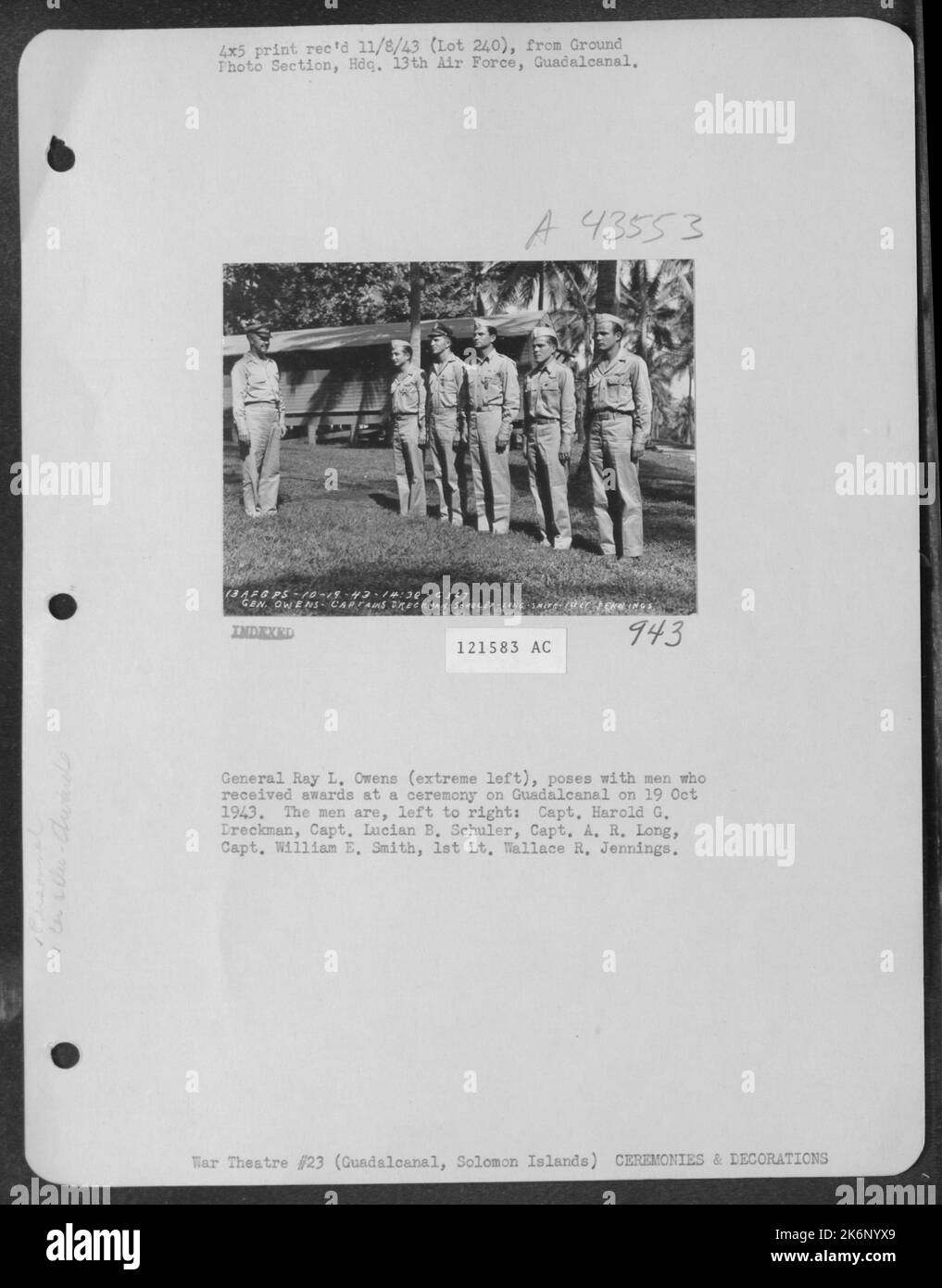 General Ray L. Owens (Extreme Left), Poses With Men Who Received Awards ...