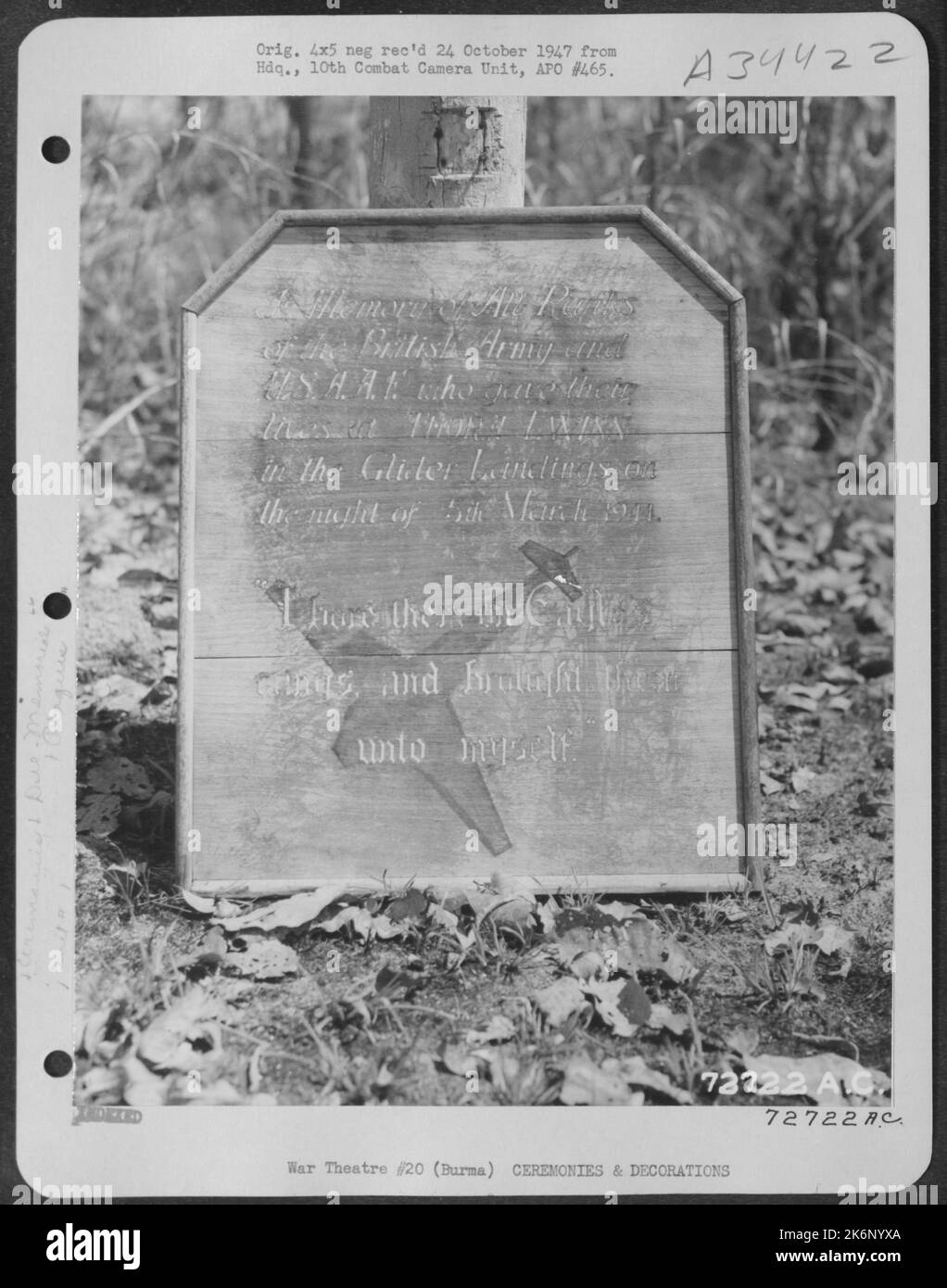 Plaque In Memory To The Men Lost In The 1944 Invasion Of Burma. 1St Air ...