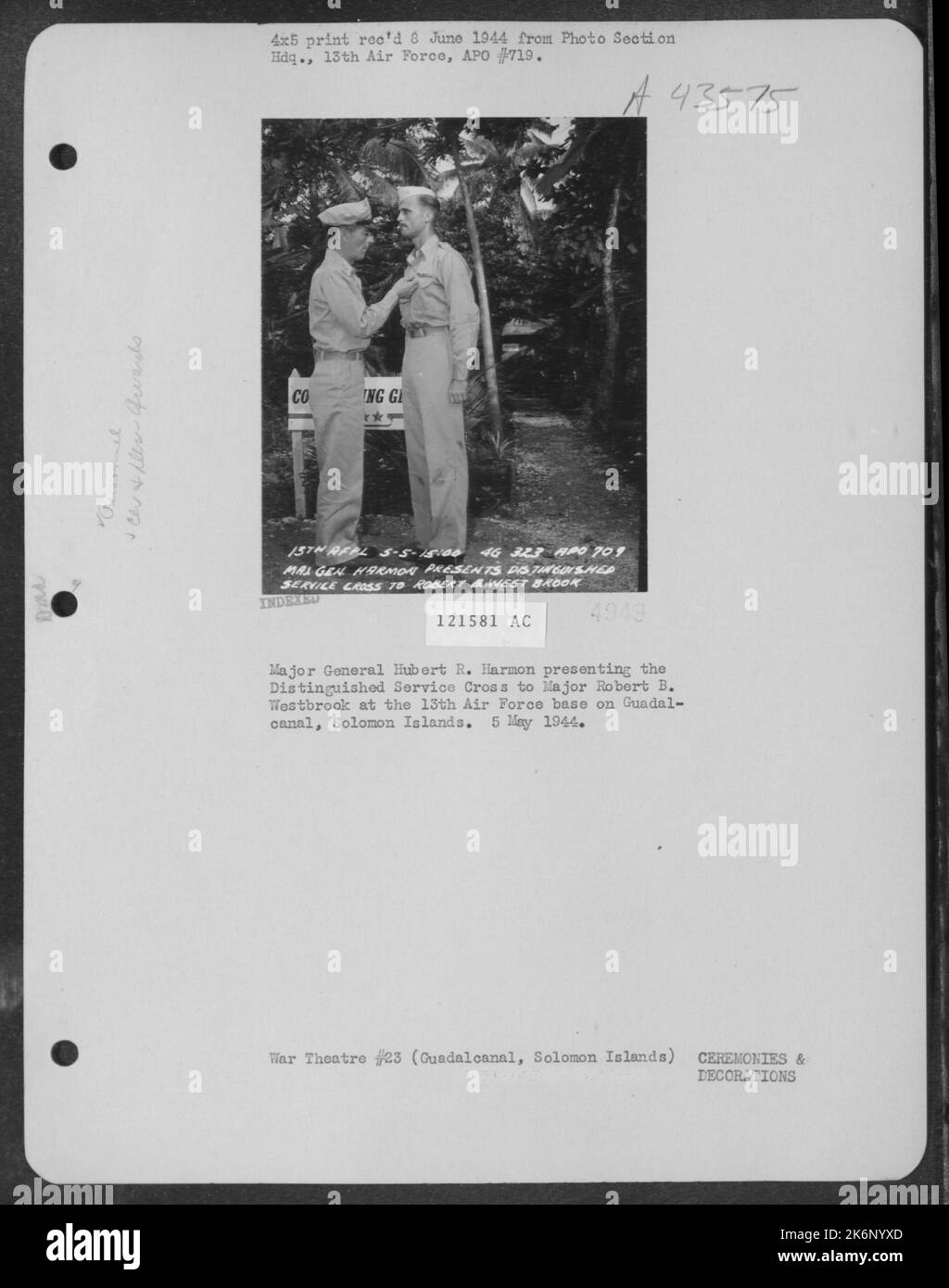 Major General Hubert R. Harmon Presenting The Distinguished Service ...