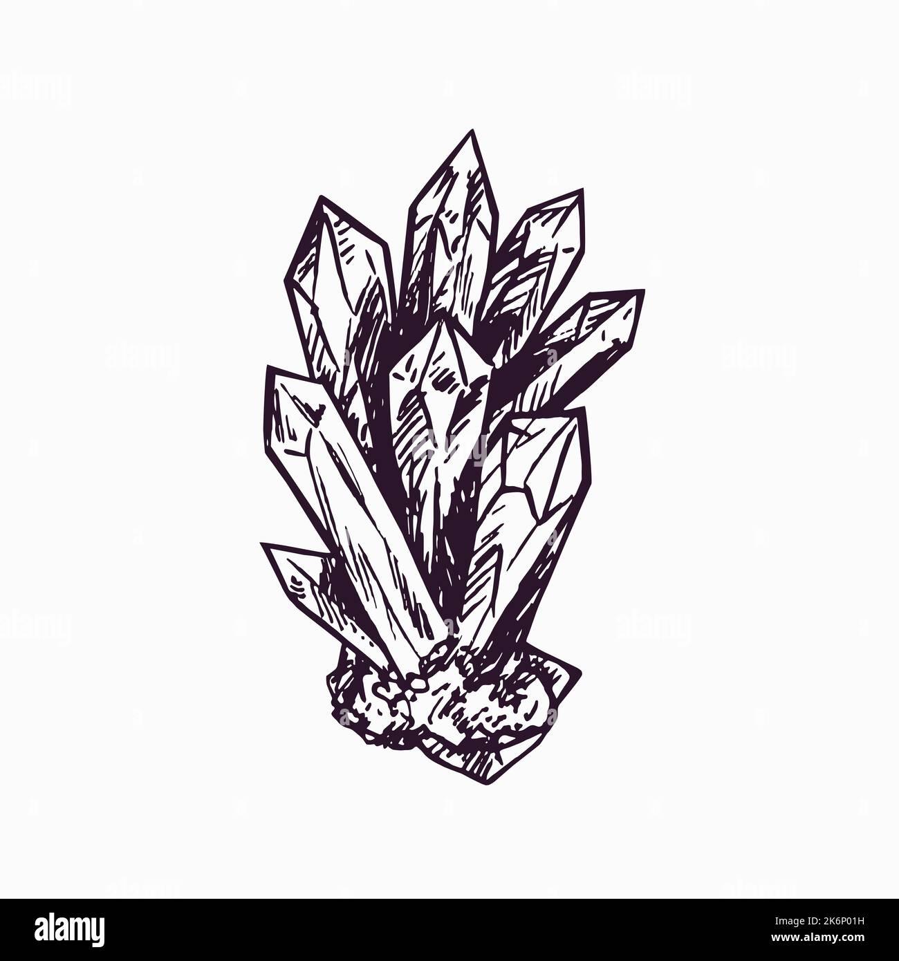 Beautiful crystal, simple doodle ink drawing, gravure style Stock Photo ...