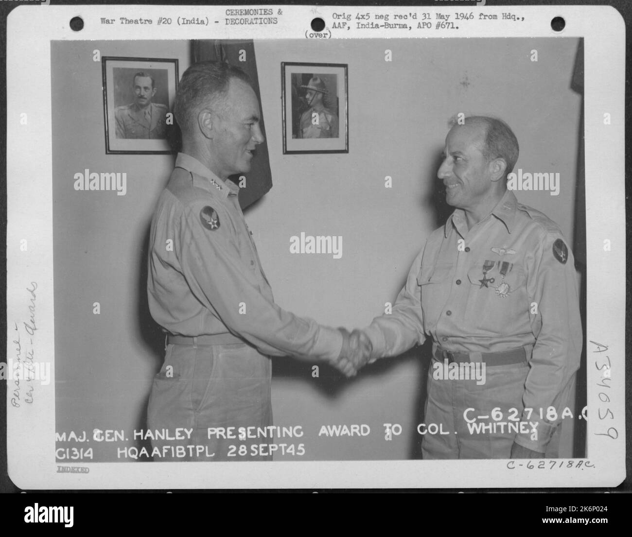 Major General Thomas J. Hanley, Jr., congratulates Colonel Whitney ...