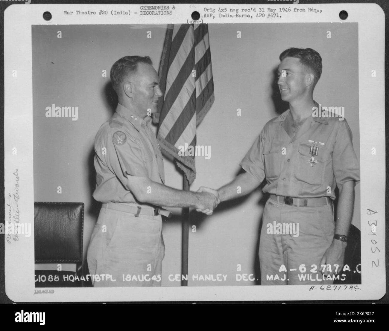 Major General Thomas J. Hanley, Jr., congratulates Major Williams after ...