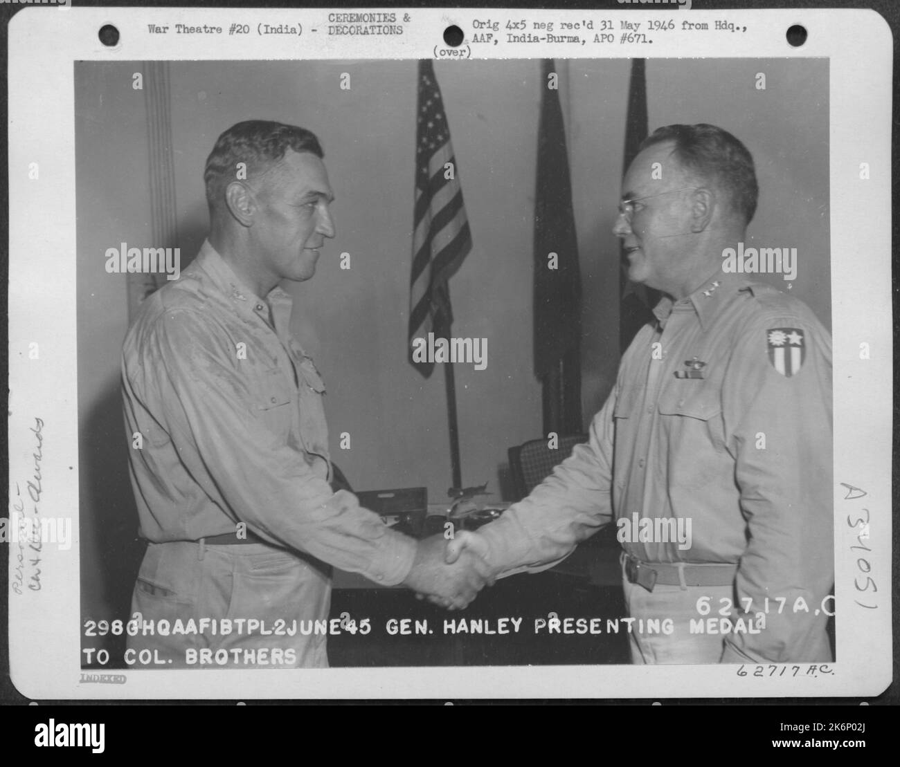 Major General Thomas J. Hanley, Jr., congratulates Colonel Brothers ...