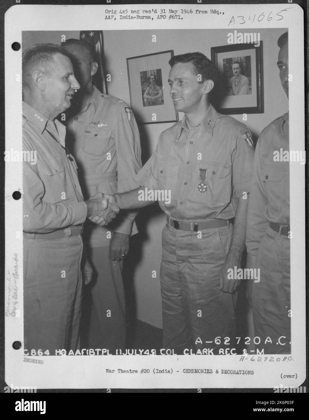 Lt. General George E. Stratemeyer congratulates Col. Clark after ...