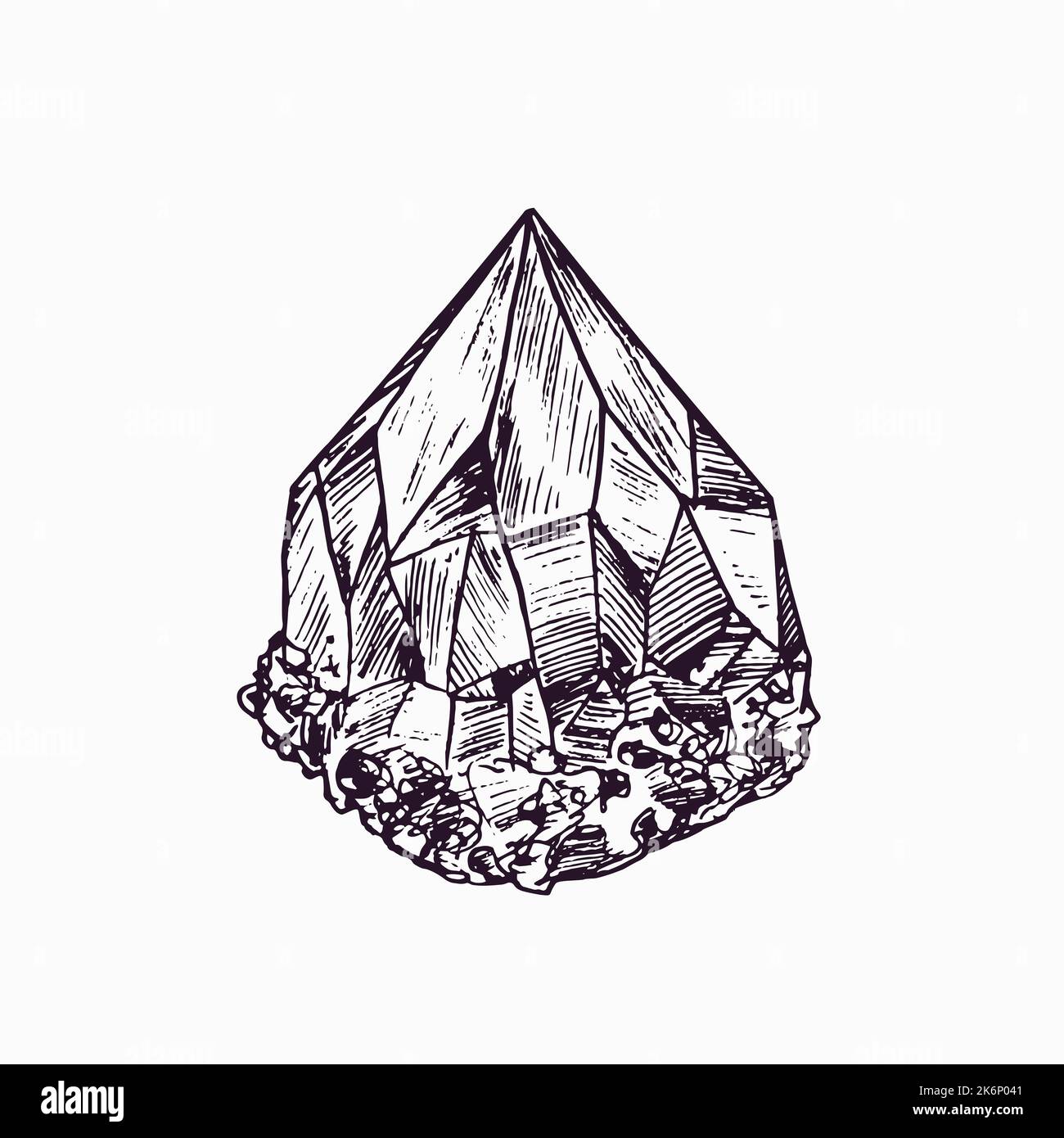 Beautiful crystal, simple doodle ink drawing, gravure style Stock Photo ...