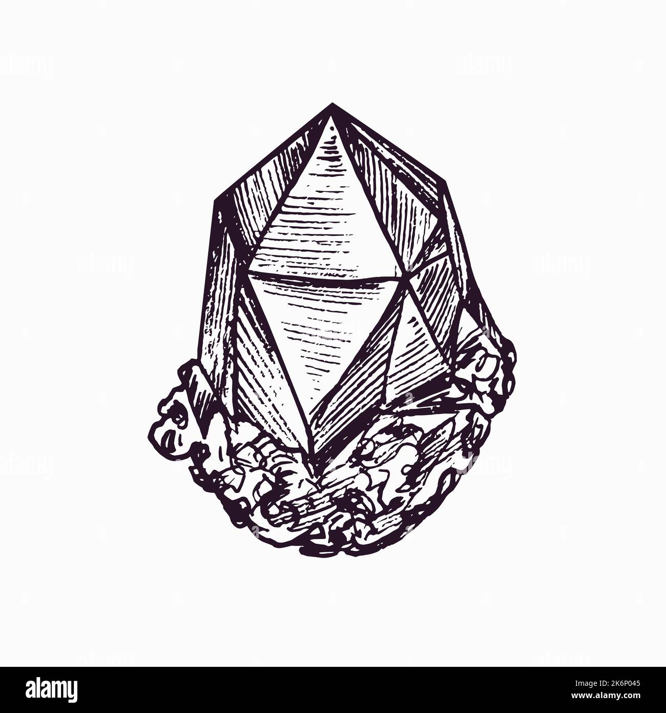 Beautiful crystal, simple doodle ink drawing, gravure style Stock Photo ...
