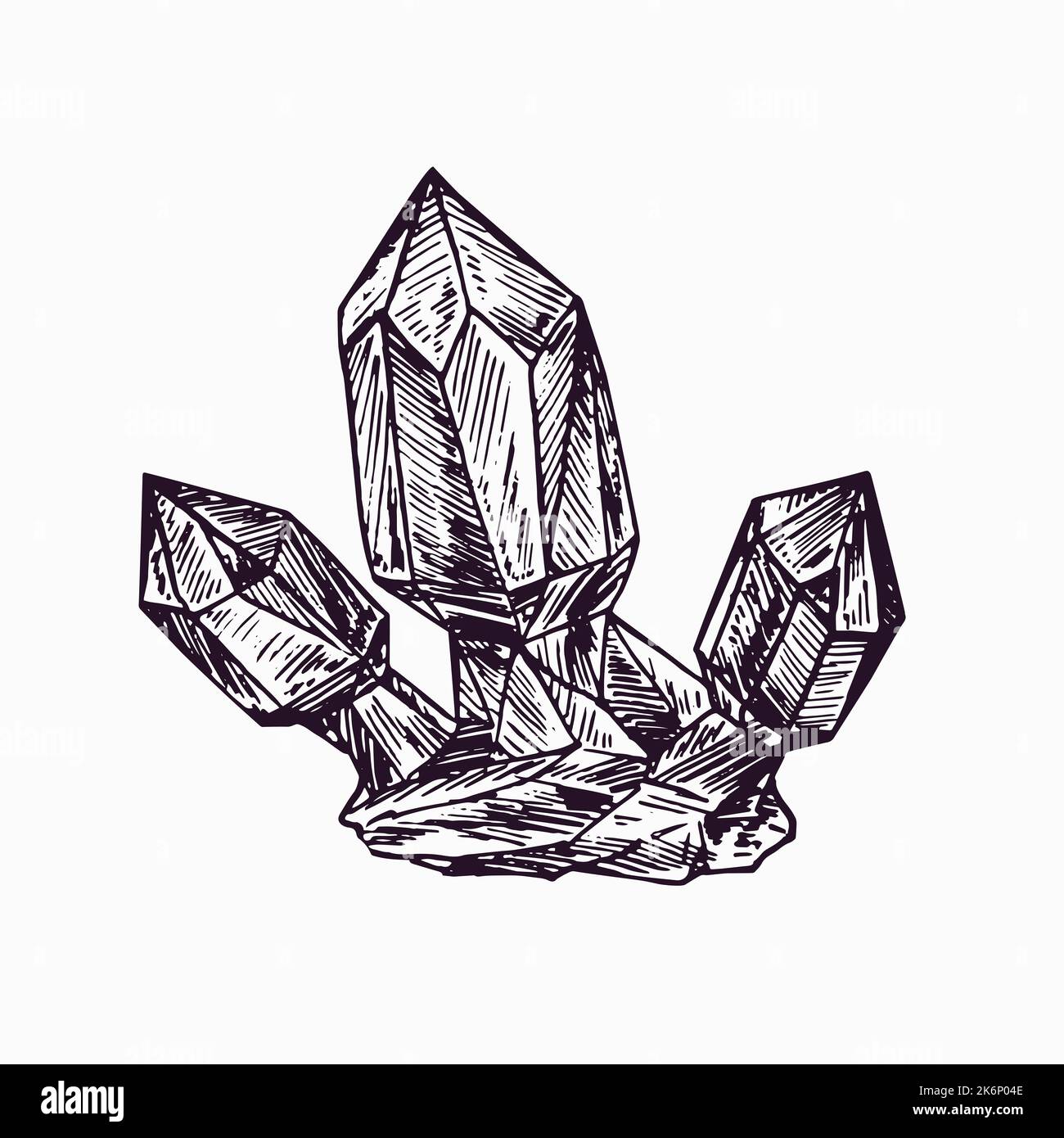 Beautiful crystal, simple doodle ink drawing, gravure style Stock Photo ...
