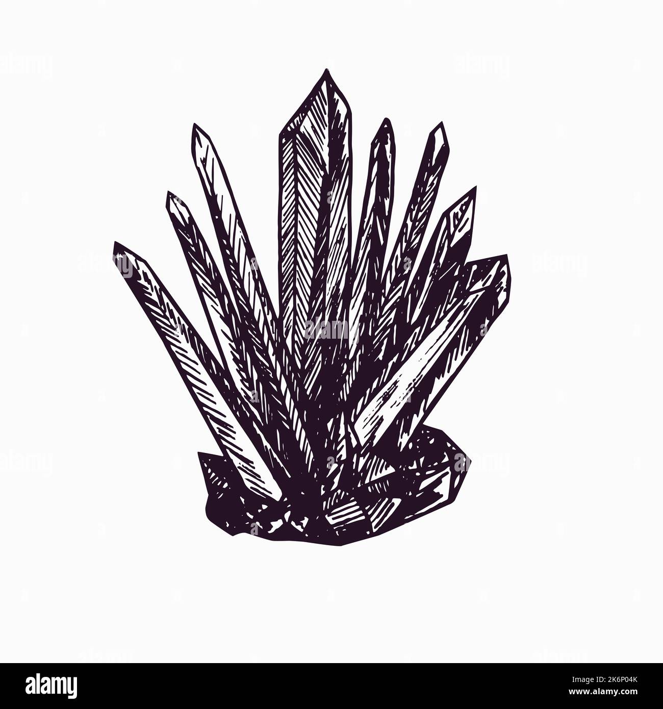 Beautiful crystal, simple doodle ink drawing, gravure style Stock Photo ...