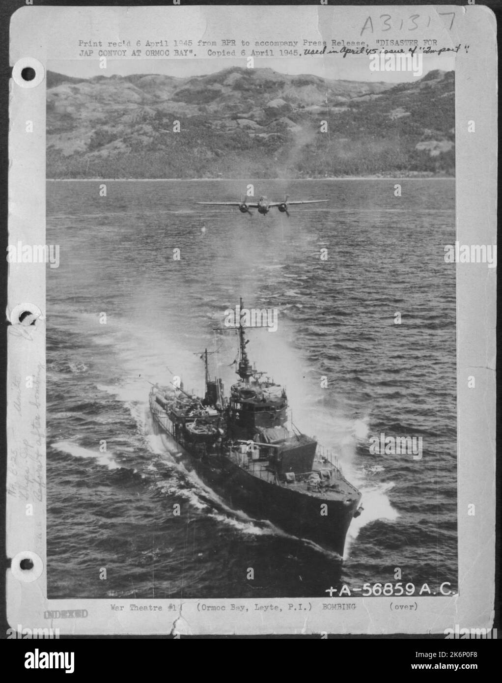 DISASTER FOR JAP CONVOY AT ORMOC BAY--A B-25 of the Far East Air Forces ...