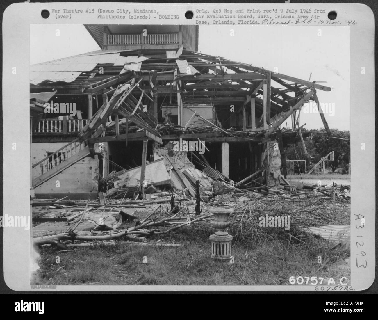 Remains of Municipal Building at Davao City, Mindanao, after Allied air ...