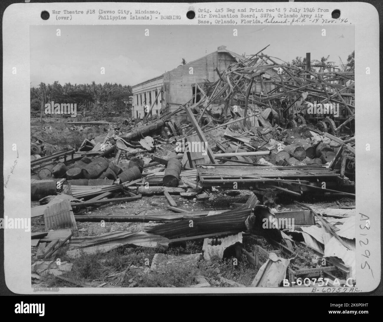 A view of bomb damage to Davao City power plant after Allied air ...