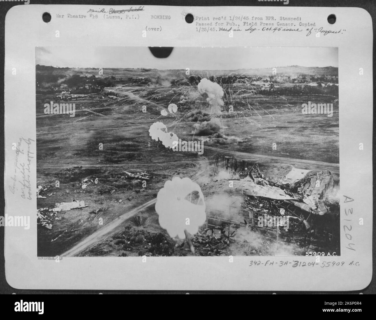 Parachute bombs falling on Clark Field in the Philippines during the ...