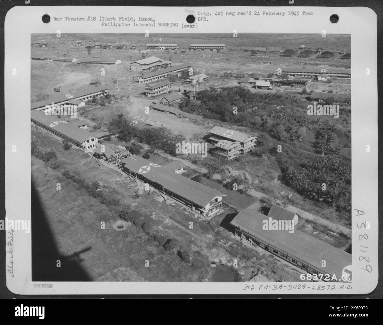 Aerial view of bombed hospital at Clark Field on Luzon, Philippine ...