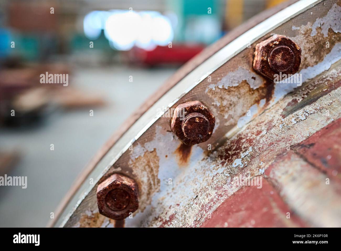 Old rusty sealing connection bolted screw connection, on manhole of ...