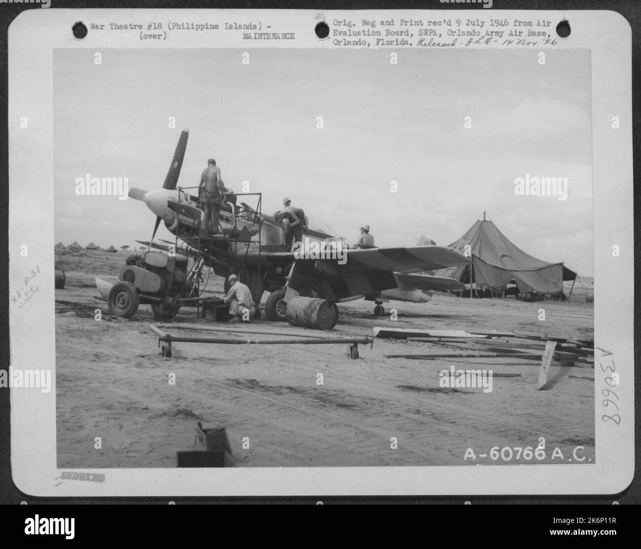 150 Hour Inspection Of P-51 Mustang. 41St Fighter Squadron, Clark Field ...