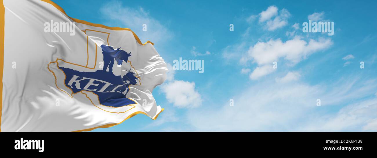 official flag of Keller, Texas untied states of America at cloudy sky ...