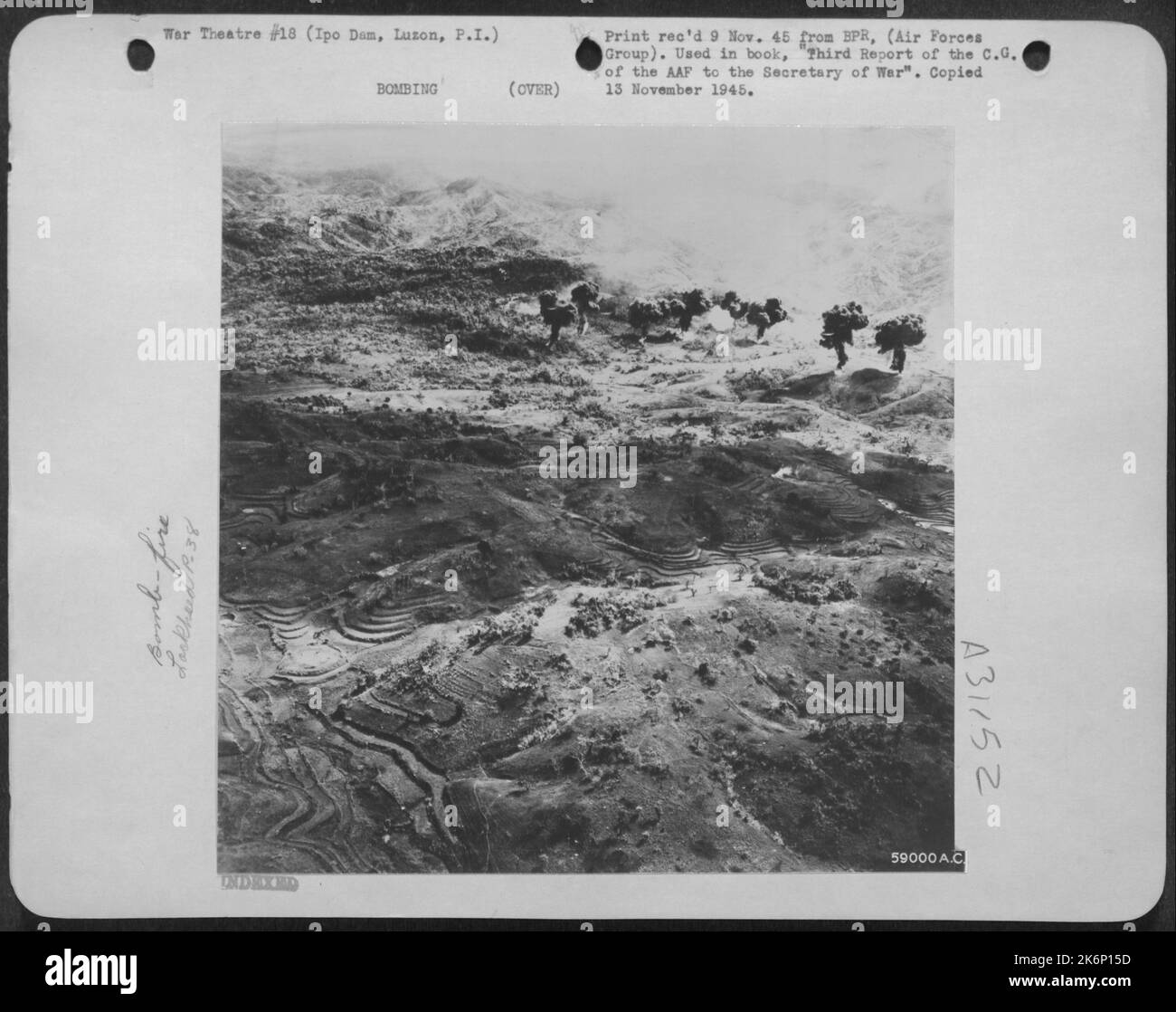 Napalm fire bombs were dropped by 5th AF fighters striking against Japs ...