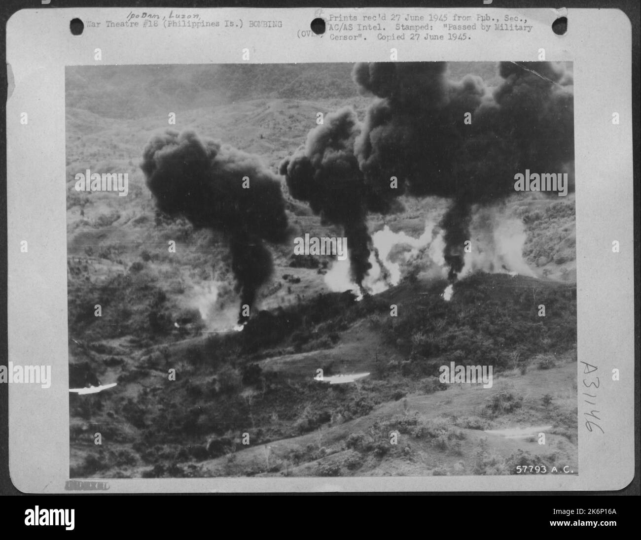 Sheets of flame from fire bombs dropped by more than 250 Mustangs ...