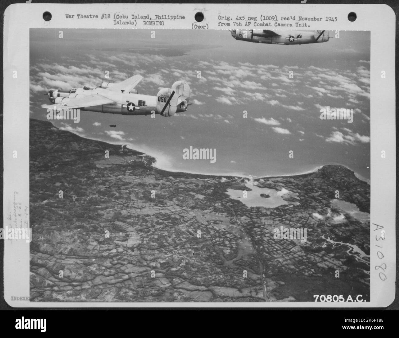 Consolidated B-24 "Liberators" of the 494th Bomb Group, drop their ...