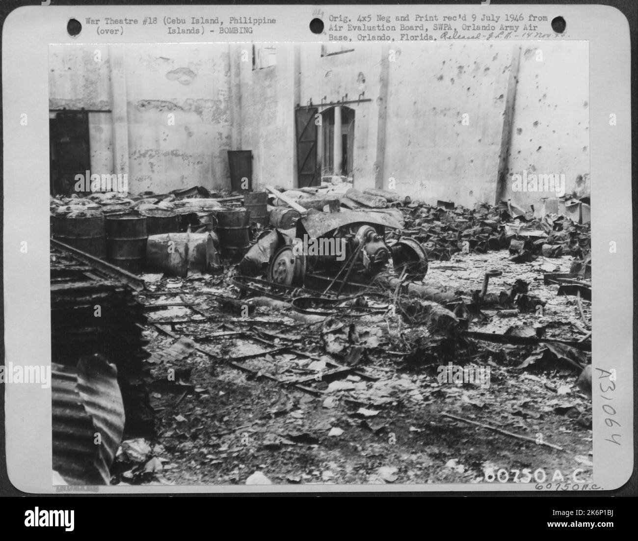 Japanese equipment stored in buildings along the waterfront in Cebu ...