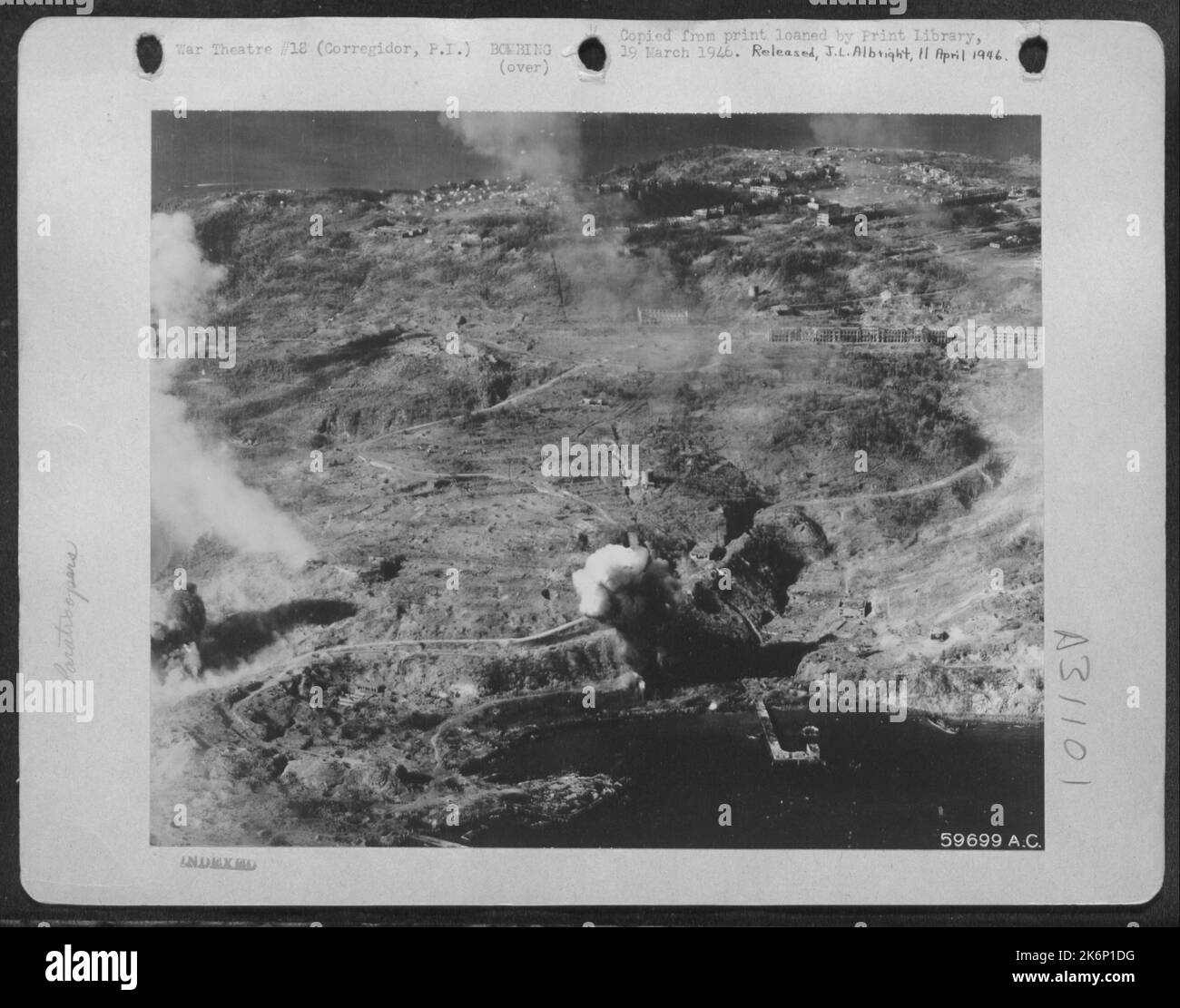 Bombing of Corregidor, Philippine Island while paratroopers land in the ...