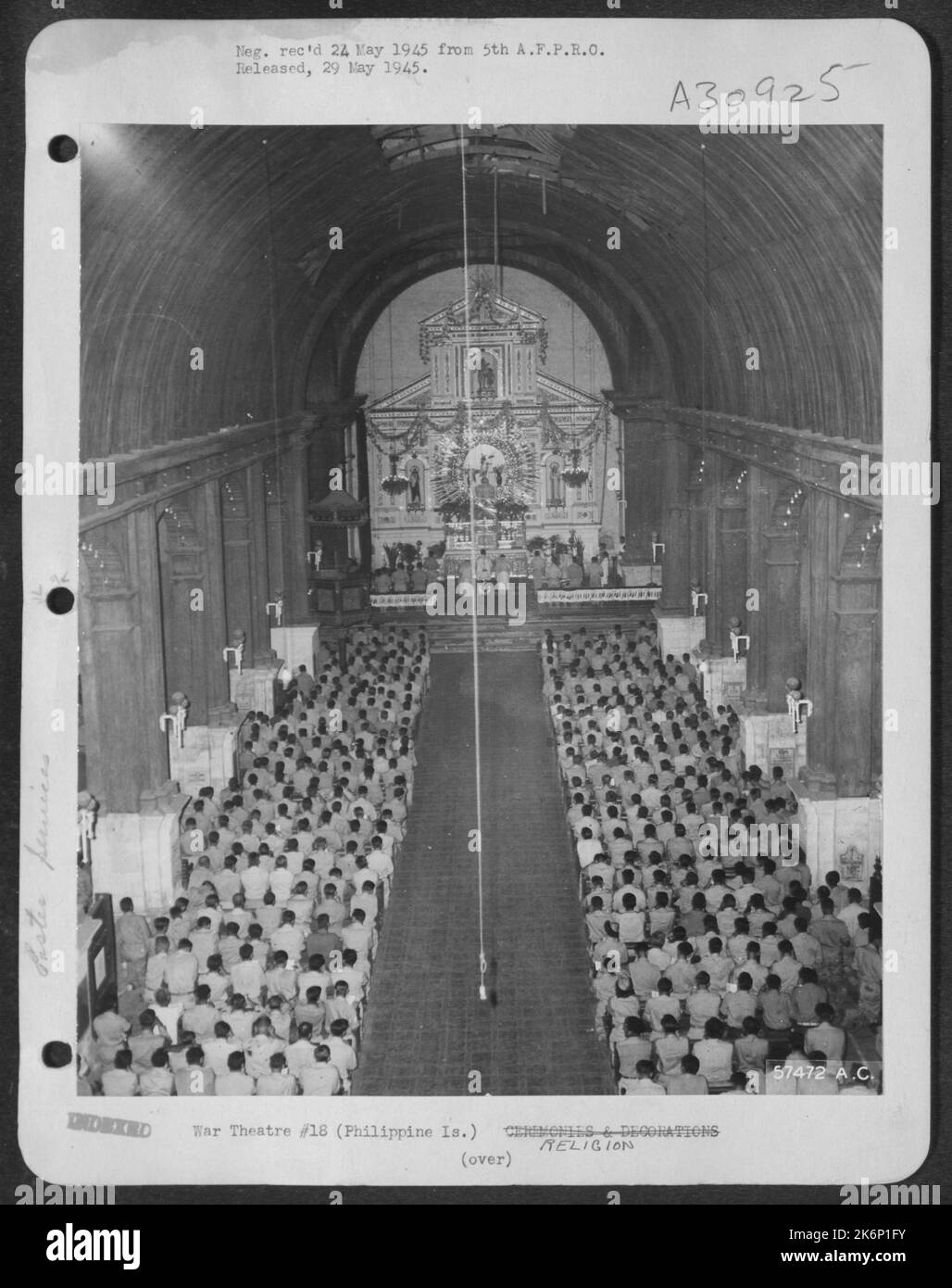 Fifth Air Force men attending Easter Services in a bomb-damaged ...