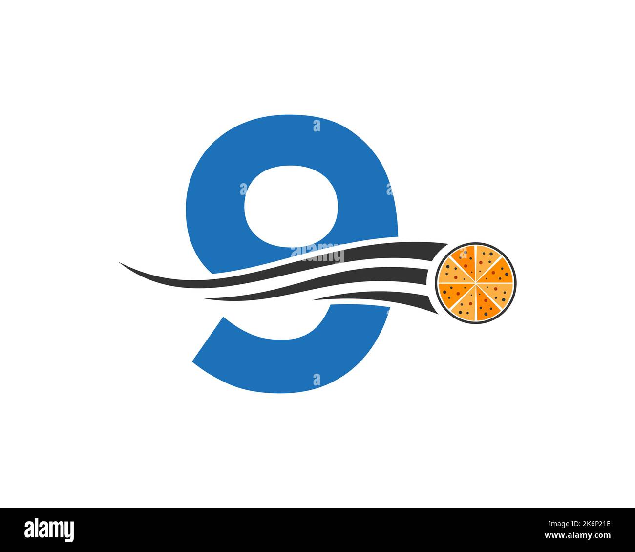 Initial Letter 9 Cafe Restaurant Logo With Pizza Concept Vector ...