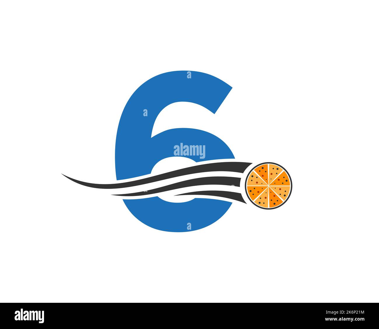 Initial Letter 6 Cafe Restaurant Logo With Pizza Concept Vector ...