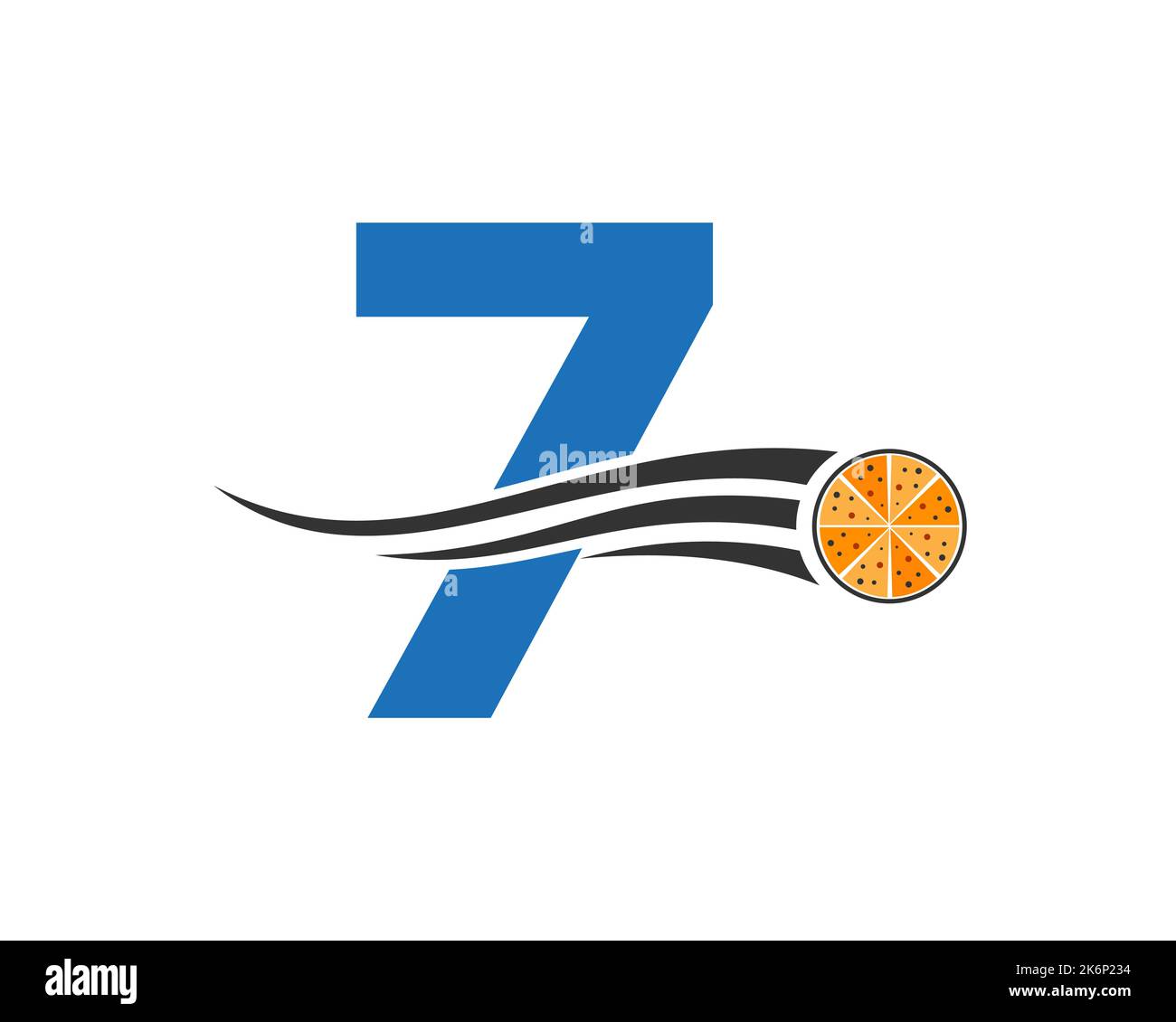 Initial Letter 7 Cafe Restaurant Logo With Pizza Concept Vector ...