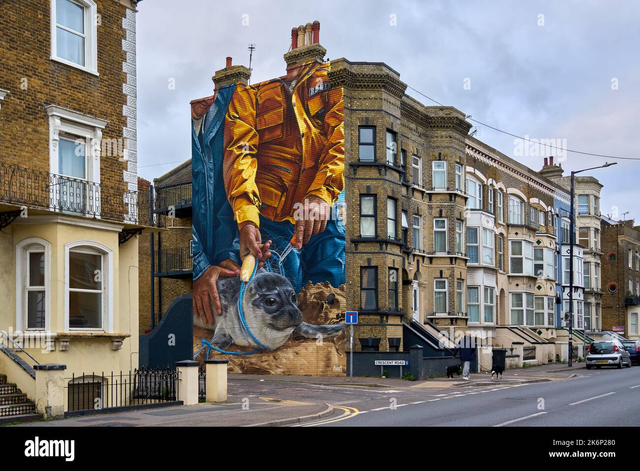 Margate, UK - October 5 2022 - Large scale mural by artist Smug as part ...