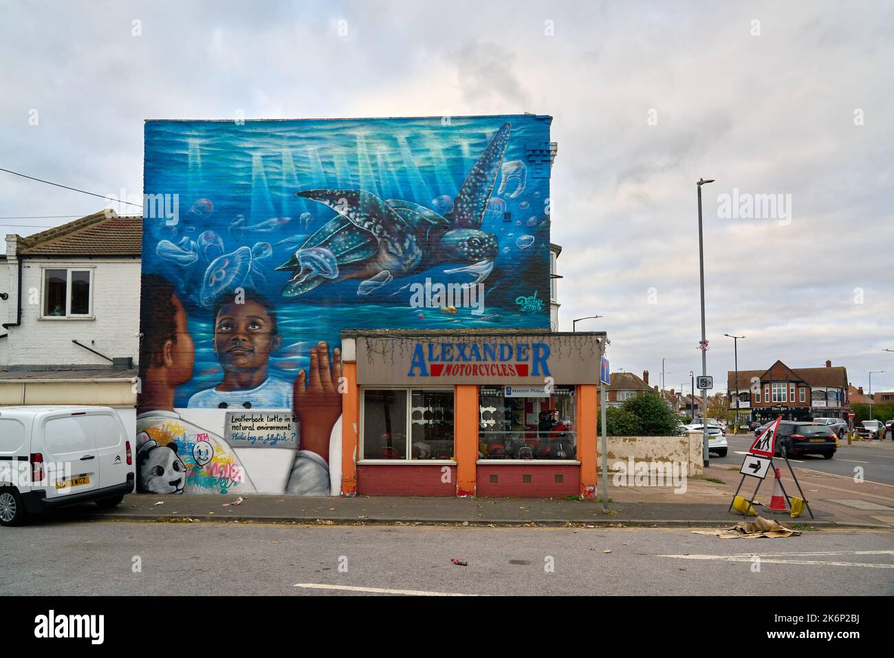 Margate, UK - October 5 2022 - Large scale mural by artist Doudou as ...
