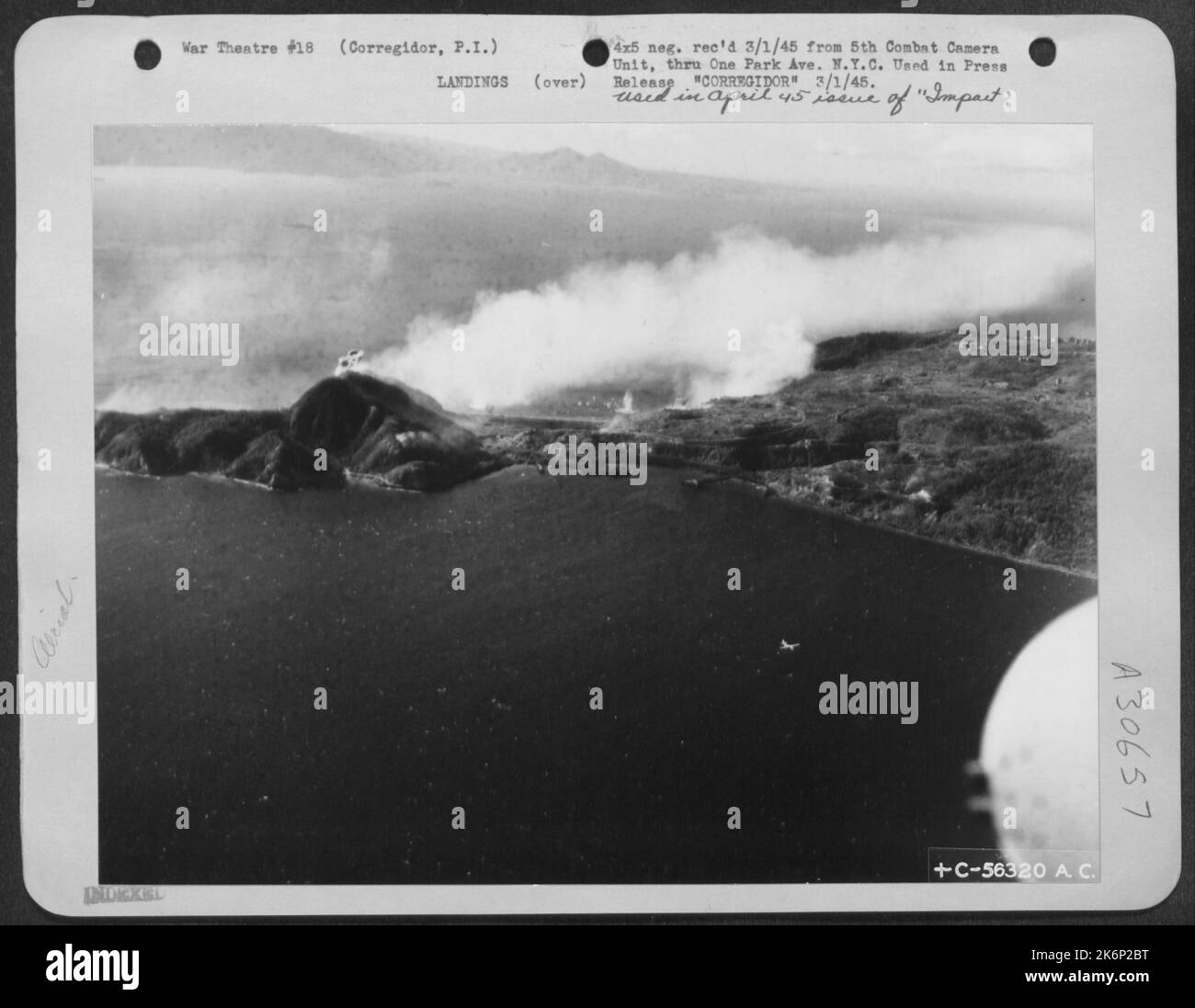 View of San Jose prior to amphibious landing, Heavy shelling from naval ...